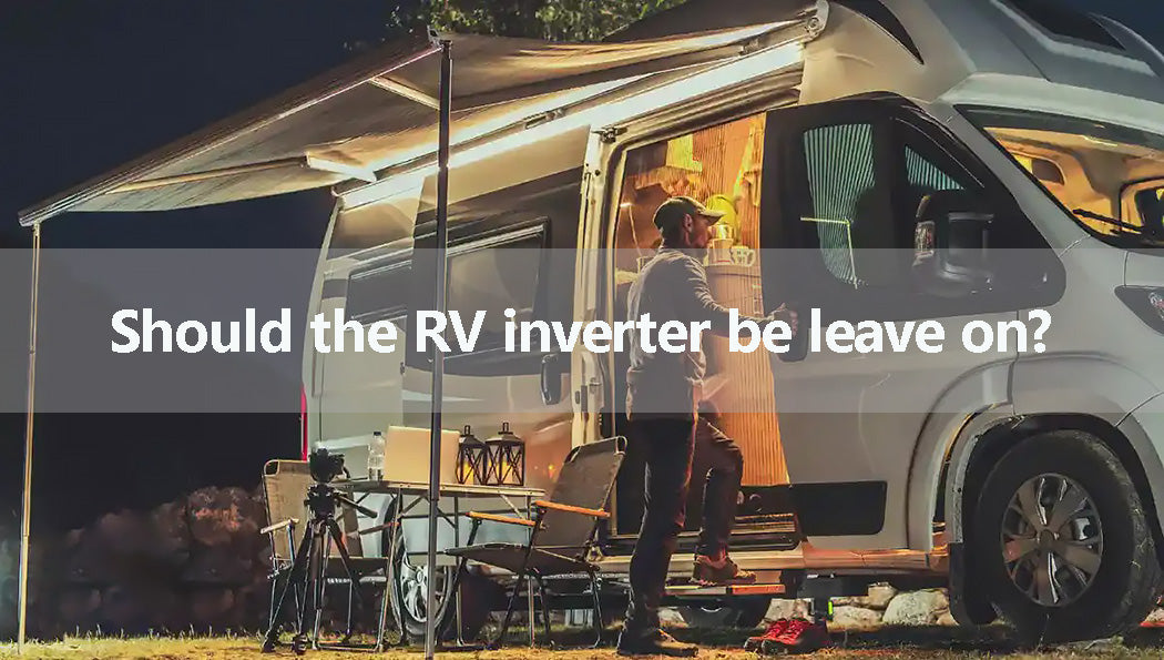 Should I switch off or leave on the RV inverter when leaving?